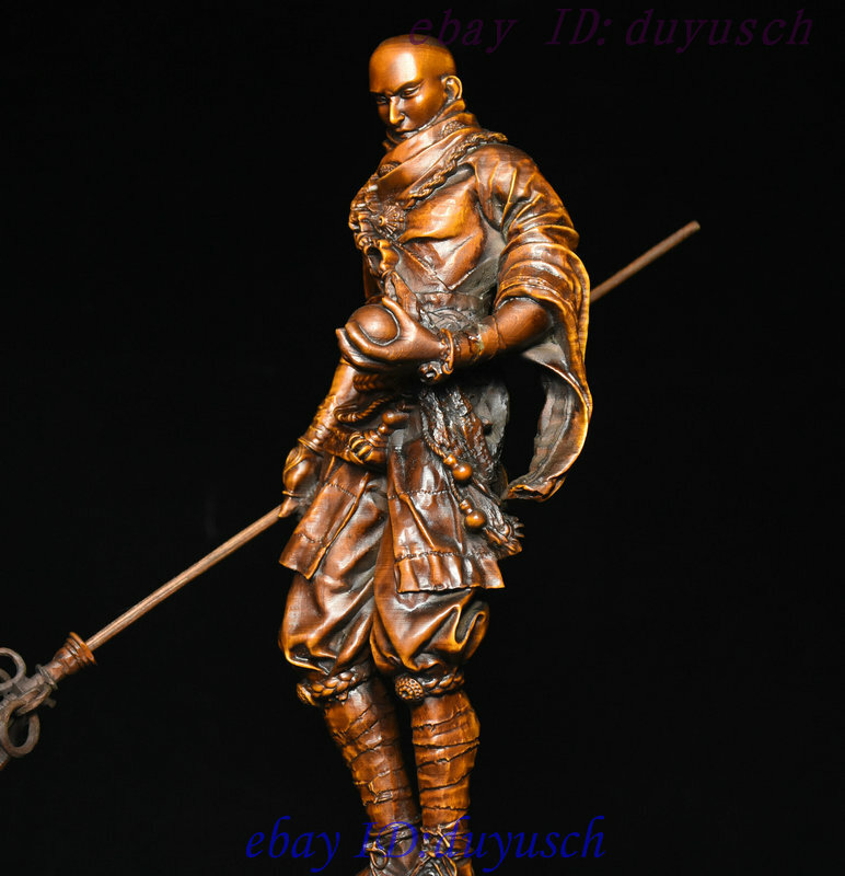 10" Old Chinese Buddhism Boxwood Wood Carving Warrior Monk Arhat Buddha ...
