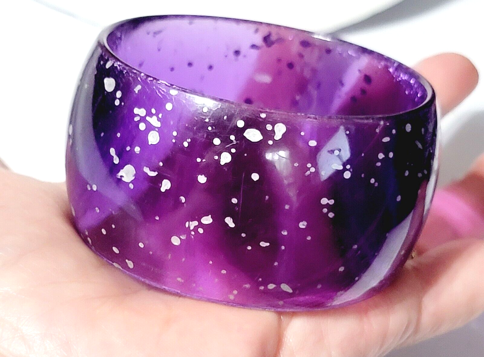 Vintage Purple Bangle Bracelet, Wide Lucite, White Specklace Retro ...