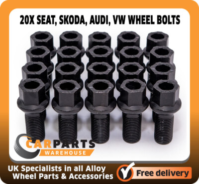 Volkswagen VW OE Alloy Wheel Bolts Stud Nuts M14x1.5 Radius 17mm Black ...