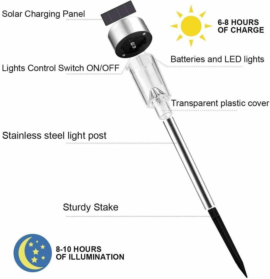 Solar Outdoor Lights LED 12 Pack Stainless Steel Garden Yard Lights ...