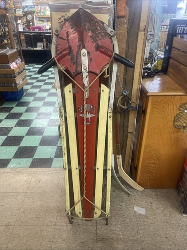 Vintage 1940's Red Rocket Sled w/ P-38 Lightning Plane Decal from WWII ...