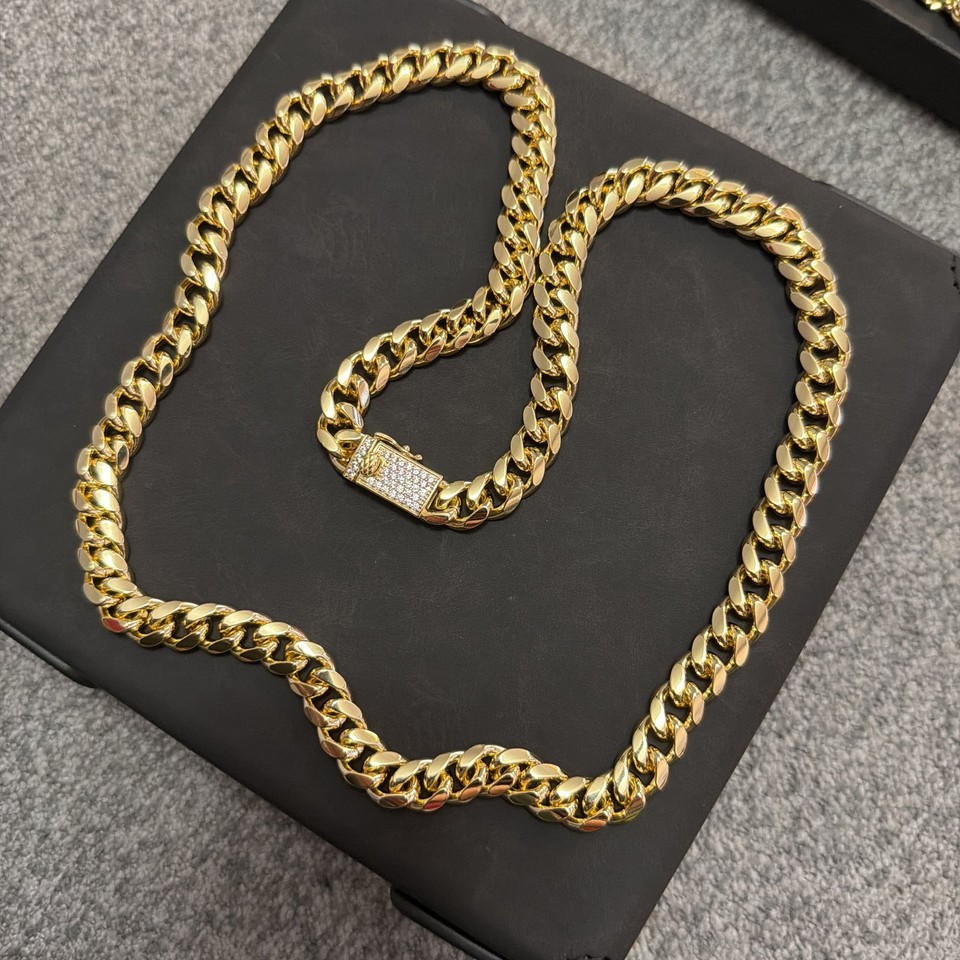 12mm Miami Cuban Link Chain with Box Clasp 18K Gold Plated 26inches | eBay