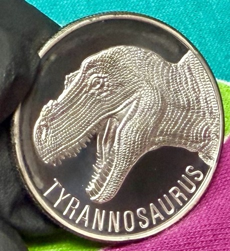 TYRANNOSAURUS REX SILVER ART ROUND, 1 TROY OZ .999 FINE SILVER, HTF ...