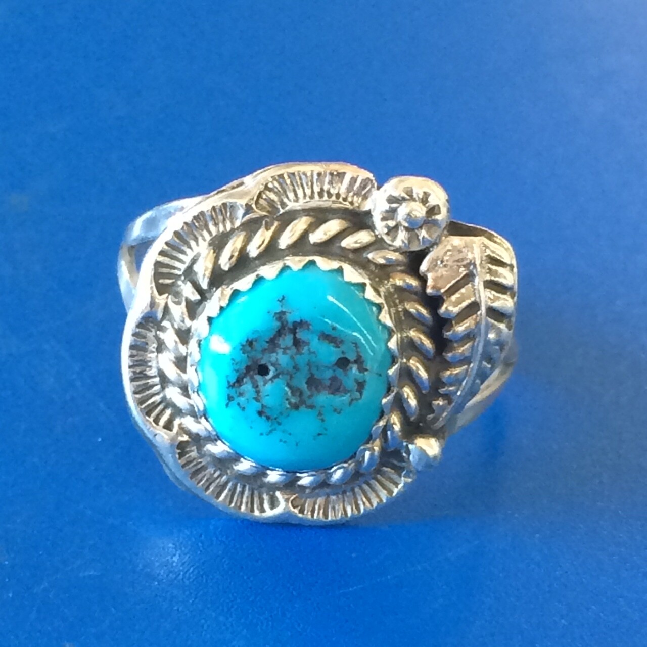 Native Ring Sterling Silver Blue Turquoise Feathers Indian FREE ...