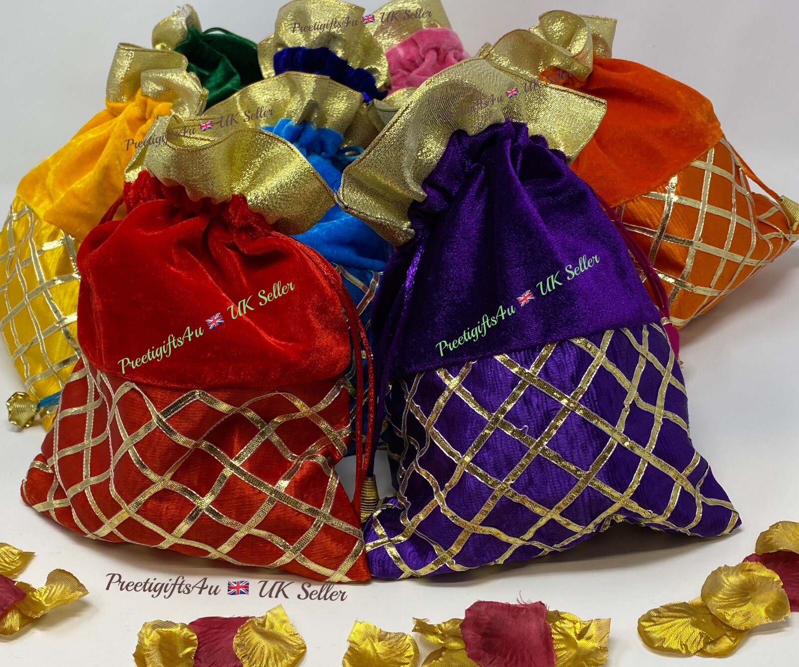 25 X Velvet Favour Bags Mehndi Bid Nikah Wedding Table Decoration Party ...