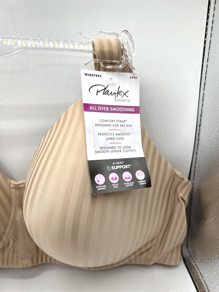 NEW Playtex Secrets All Over Smoothing Bra WireFree 42DD Beige 4707 NWT ...