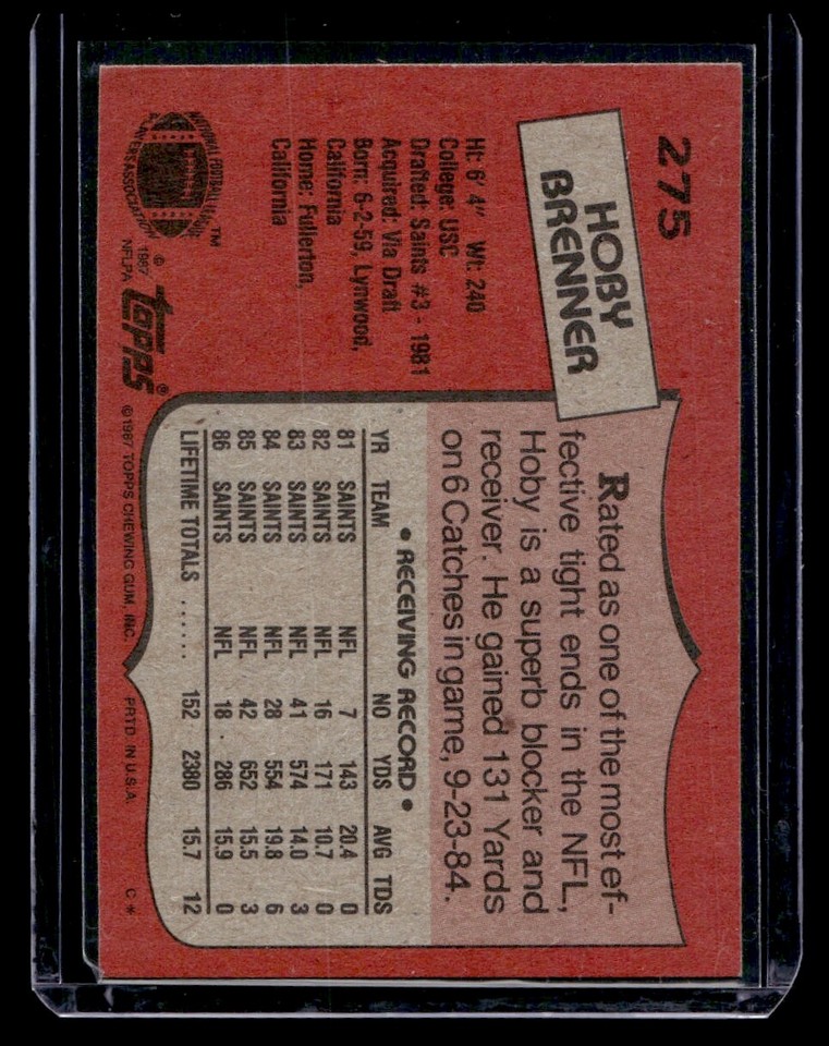 1987 Topps #275 Autographed Hoby Brenner Trading Card | eBay