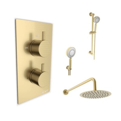 Round Concealed Thermostatic Mixer Shower Set Brushed Brass Valve Mixer ...