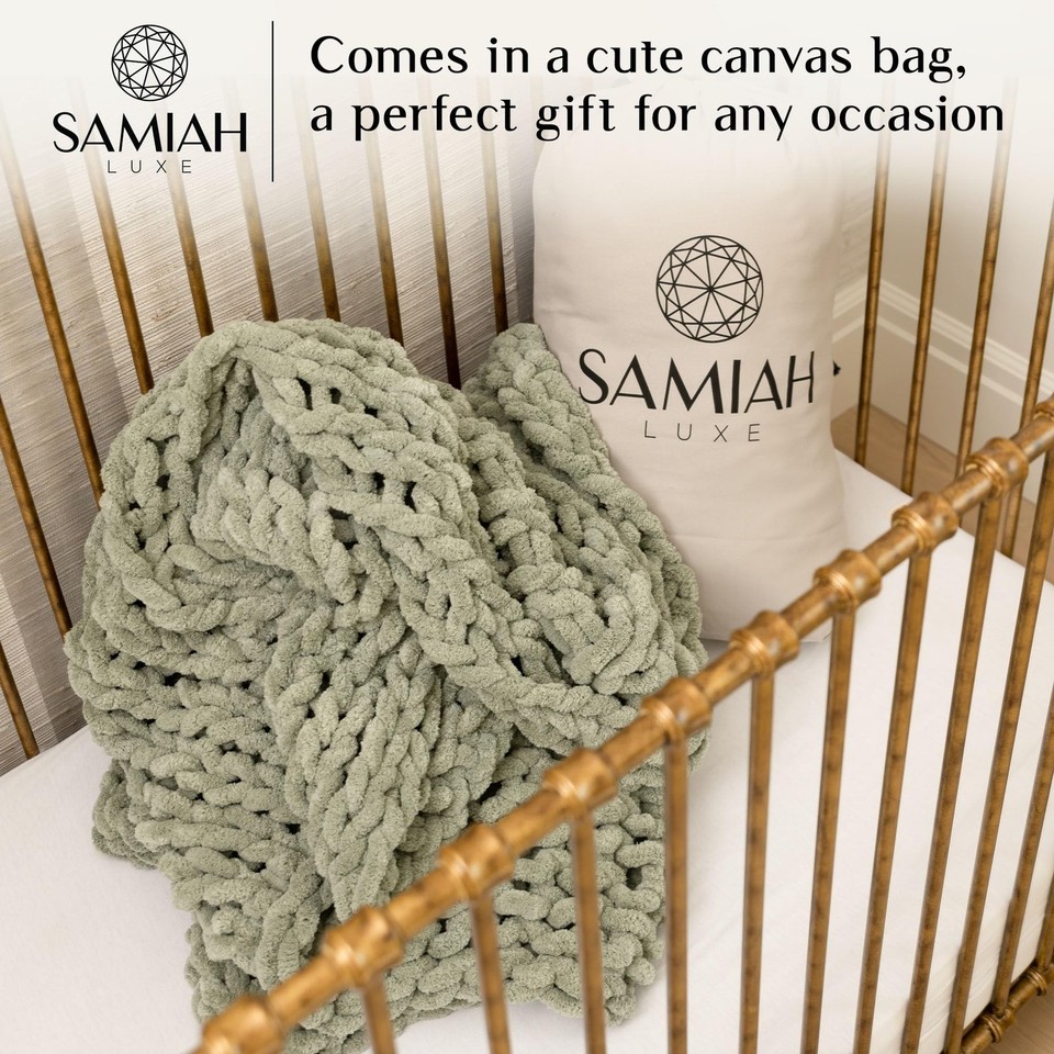 SAMIAH LUXE Green Chunky Knit Boho Throw Blanket, Large Thick Yarn ...
