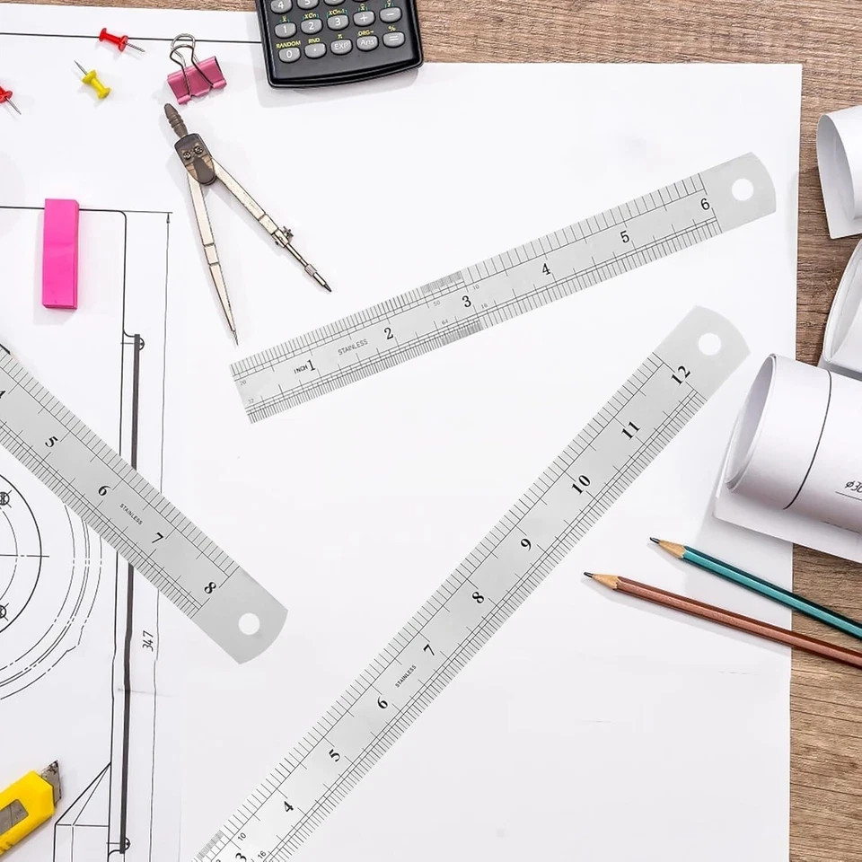 3Pcs Stainless Steel Ruler Set 6 8 12 Inch Metal Ruler with Inch and ...