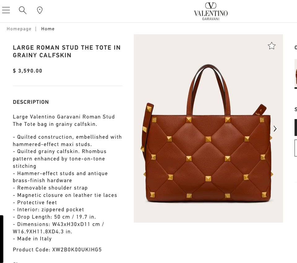 $3590 VALENTINO GARAVANI LARGE ROMAN STUD SHOULDER LEATHER TOTE BAG ...