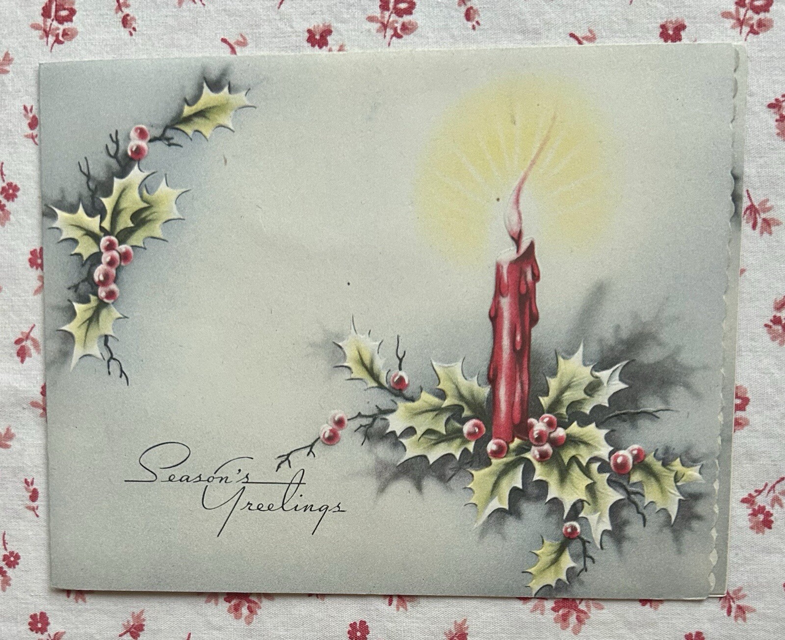 Vintage 1944 Christmas Red Flaming Candle and Holly Berries Greeting ...