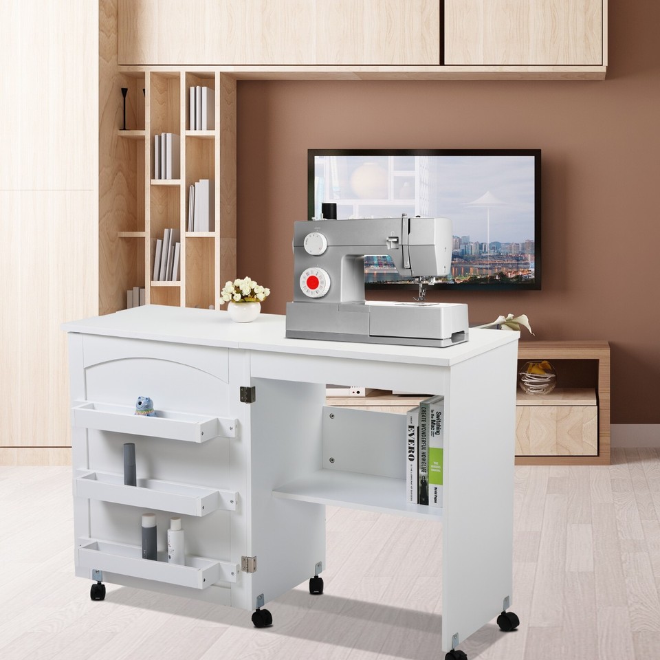 Folding Sewing Craft Table White Storage Cabinet Home Furniture w ...