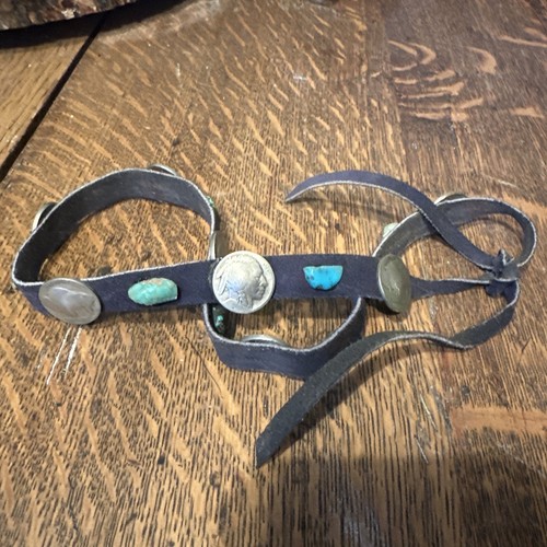 VTG Handmade Rustic Leather Hat Band 9 Sterling Silver Nickels ...