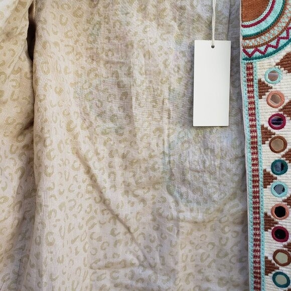 NWT SOUK Indigo Women Hand Embroidered Open Jacket w/ Shoulder pads Tan ...