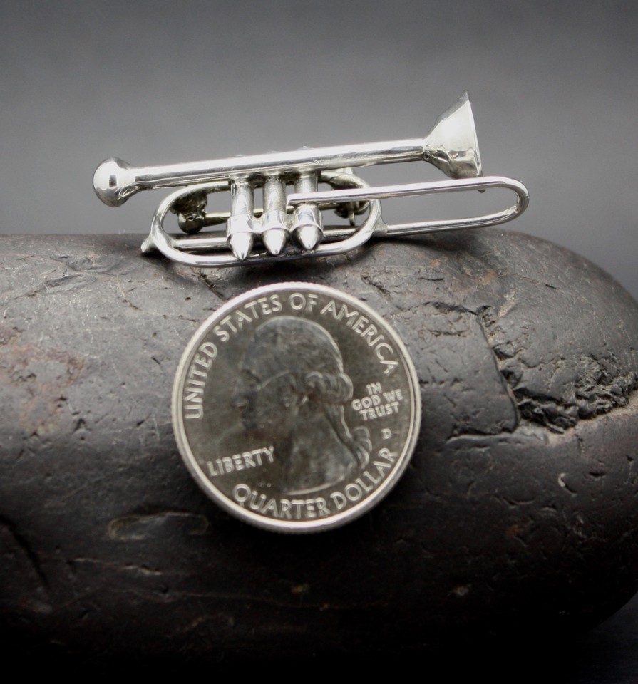 MUSICAL INSTRUMENT the TRUMPET PIN in .925 Sterling Silver Fast Free ...