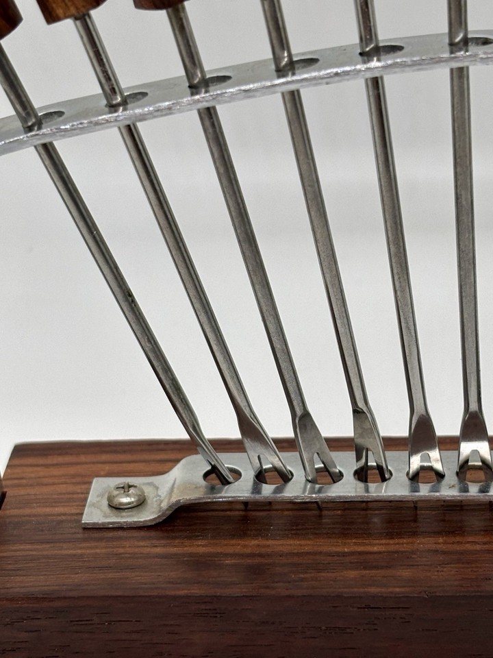 Vintage 12 MCM Wood Cocktail Forks Hors D'oeuvres Picks With Stand ...