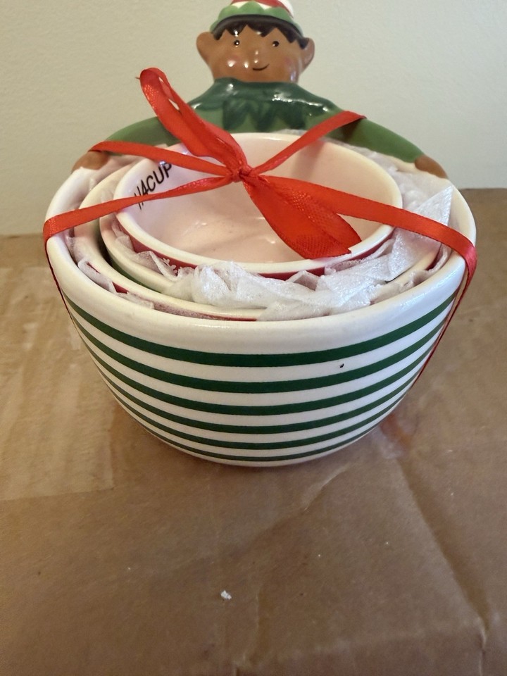 Holiday Time Christmas Measuring Cups Set of 4 Elf Stoneware BB16 | eBay