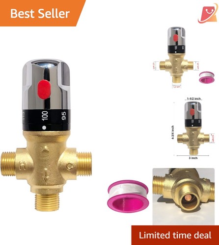 Thermostatic Mixing Valve Brass 1/2 NPT Shower Temperature Control ...