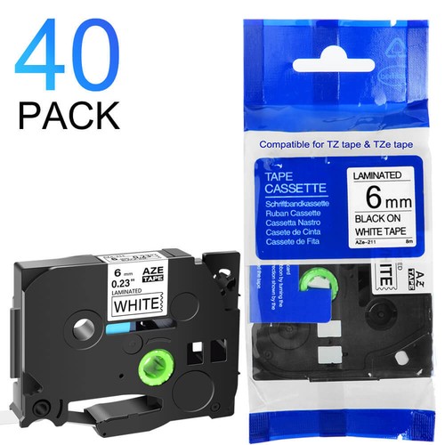 Tze 211 TZ-211 Label Tape Laminated 6mm 0.23" White Compatible Brother ...