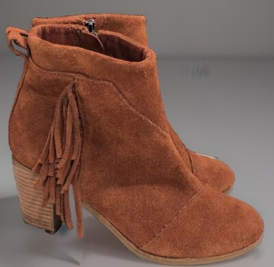 Toms Leather Boots Fringe Cognac Sz 6.5 Vintage | eBay