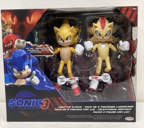 Sonic 3 Movie Super Shadow Super Sonic Light Up 2 Pack Jakks Pacific ...