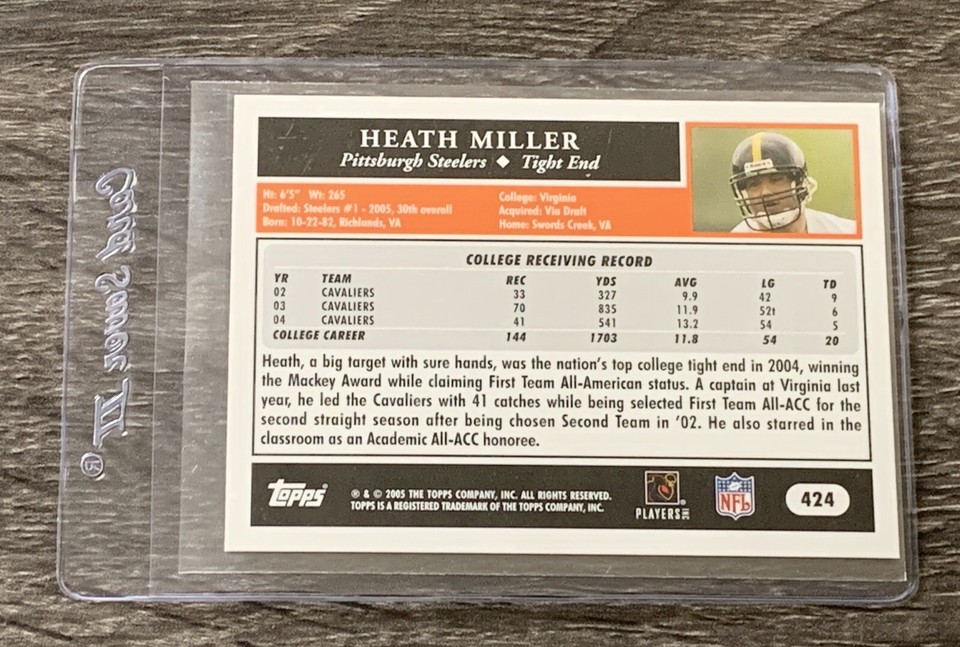 2005 Topps #424 HEATH MILLER Rookie RC Steelers Football 🏈 FREE ...