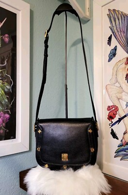 Authentic MCM Charms Crossbody Bag Shoulder Leather Black | eBay
