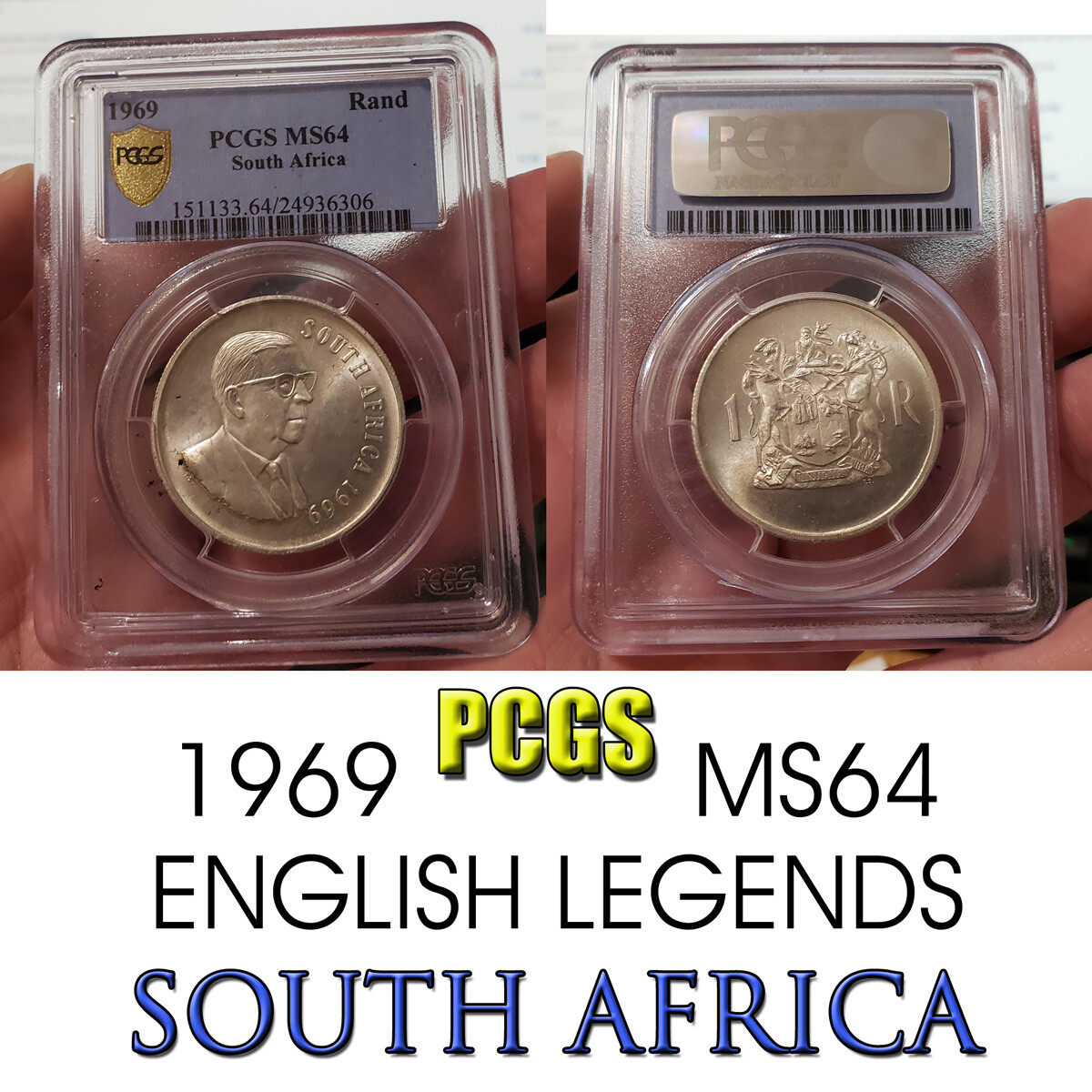 1969 SOUTH AFRICA SILVER 1 RAND PCGS MS 64 ENGLISH UNCIRCULATED Dr ...