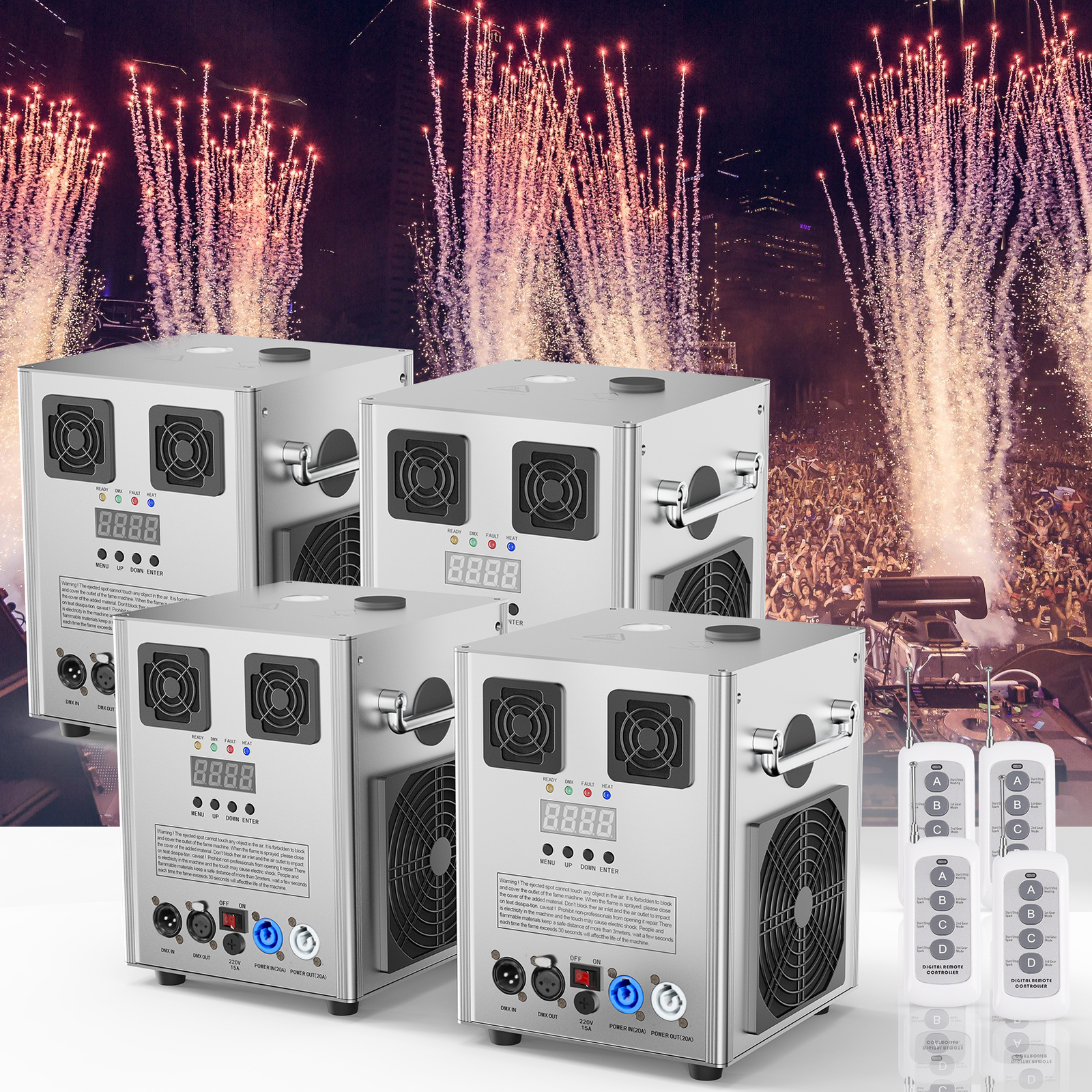 4x 750W Cold Spark Machine Sparkular Funkenmaschine DMX512 Feuerwerk DJ ...