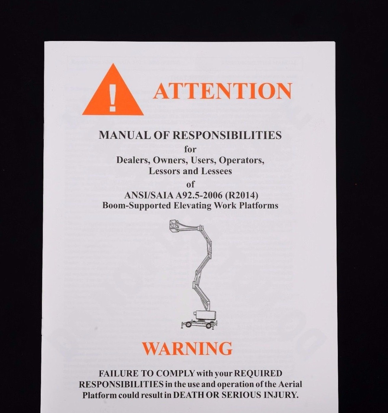 NEW ANSI A92.5-2006 (r2014) Responsibilities Manual (Fits Genie 31779 ...