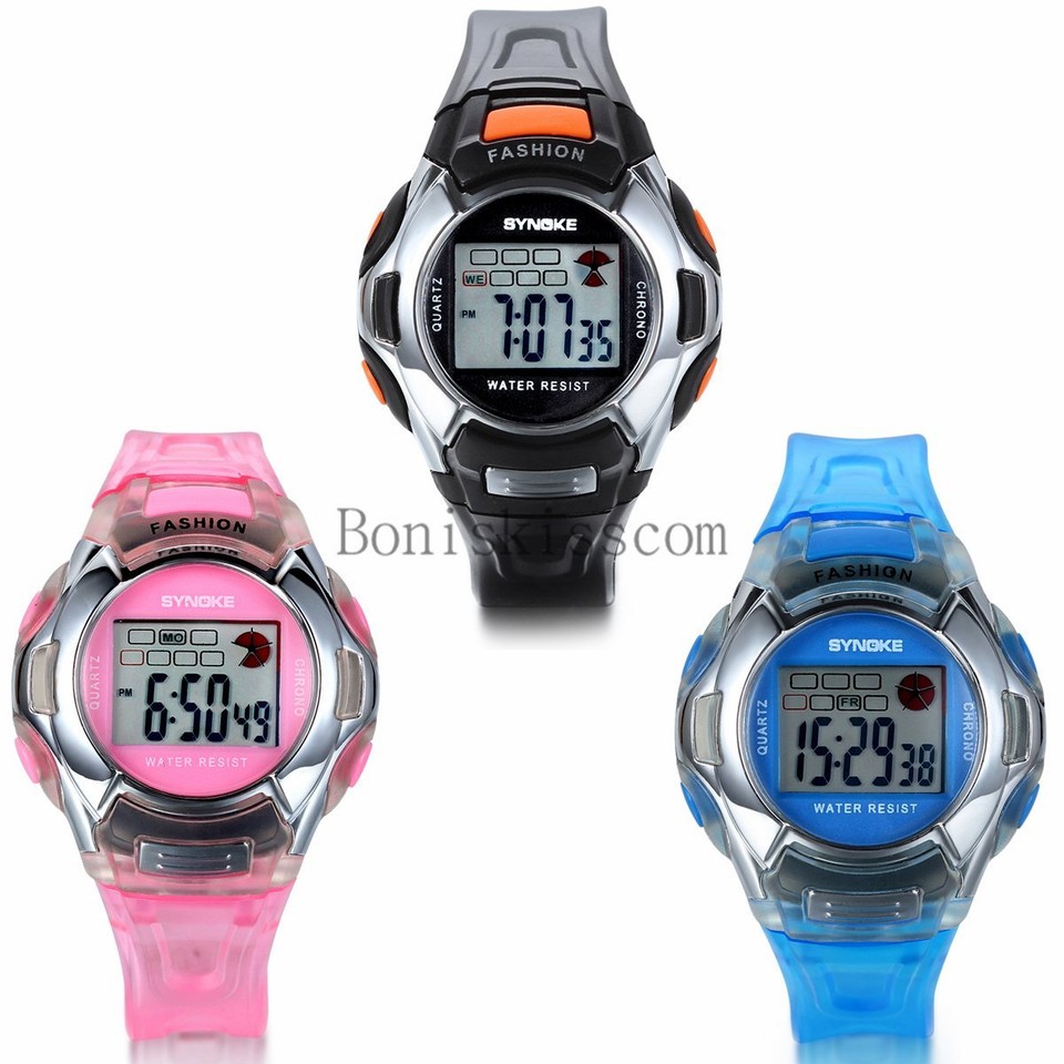 LED Digital Alarm Day Student Kids Wrist Watch Waterproof Children's ...