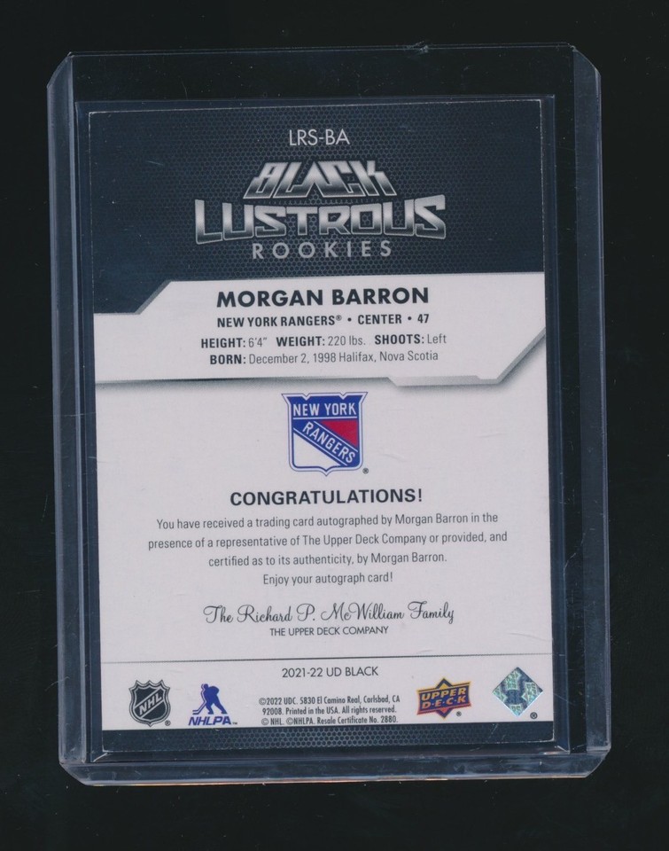 MORGAN BARRON 2021-22 UPPER DECK BLACK LUSTROUS RC AUTO 242/299 #LRS-BA ...