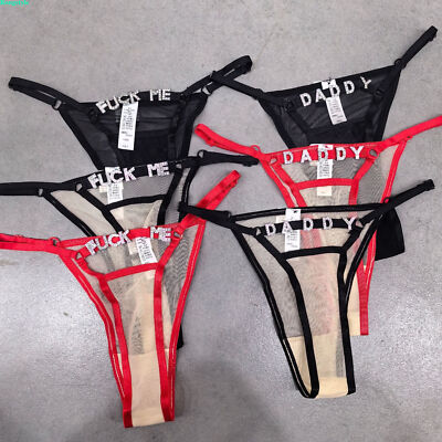 Women Sexy Rhinestone Letter Elastic Waist Thongs Panties G-String ...