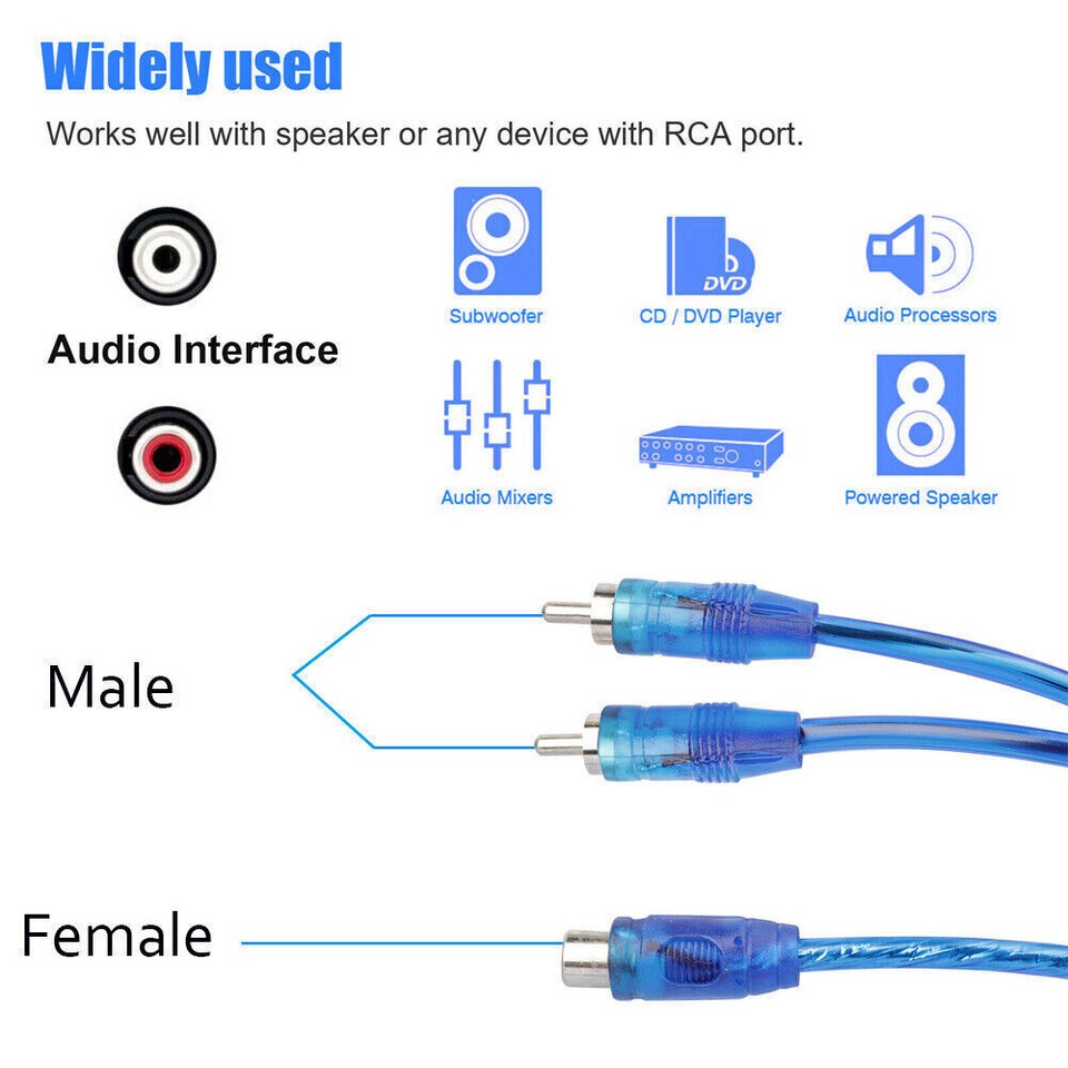 2pcs RCA Y Splitter Audio Jack Cable Adapter 1 Female to 2 Male ...