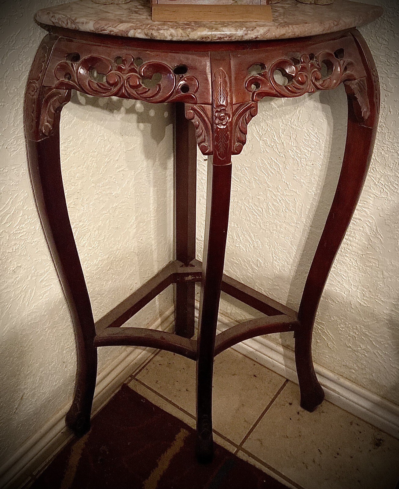 Vintage Genuine Pink Marble & Mahogany Carved Corner Table | eBay