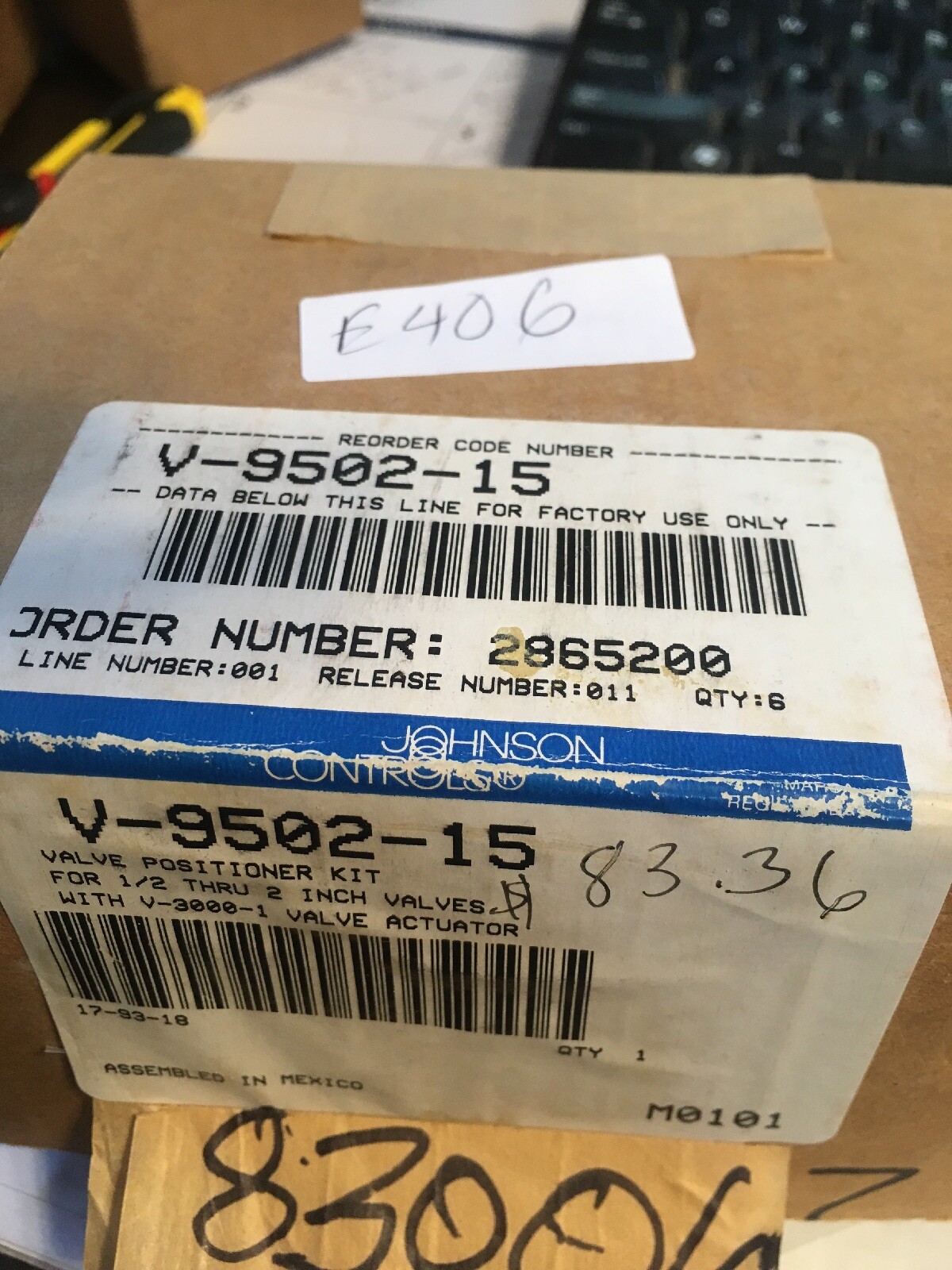JOHNSON CONTROLS V-9502-15 with V-3000 Valve Positioner Kit 1/2" thru 2 ...