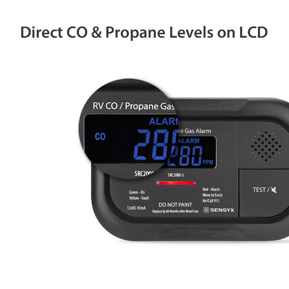 Digital RV Carbon Monoxide & Propane Dual Gas Alarm - Hard-Wired DC 12V, LCD | eBay