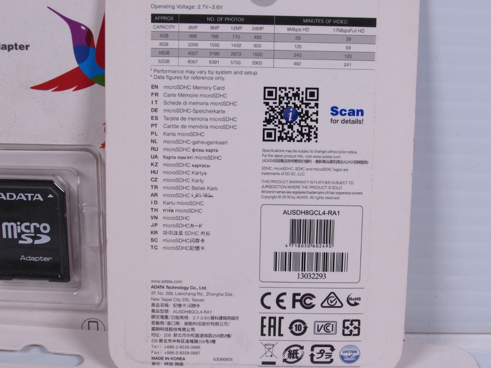 ADATA Micro SD HC Card 8GB Memory card with adapter bulk wholesale Lot ...