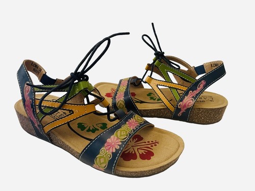 L’Artiste Spring Step Womens 8 Loma Navy Floral Strappy Lace Leather ...