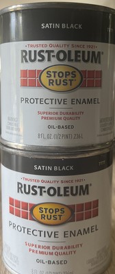 2 Cans Rust-Oleum SATIN BLACK 0.5pt Stops Rust ENAMEL Oil-Based 7777 ...