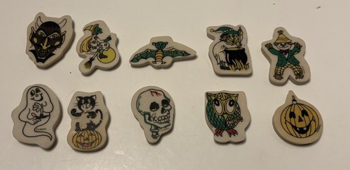 10 Vintage Halloween Eraser Witch Ghost Pumkin Owl Devil Bat Black Cat ...