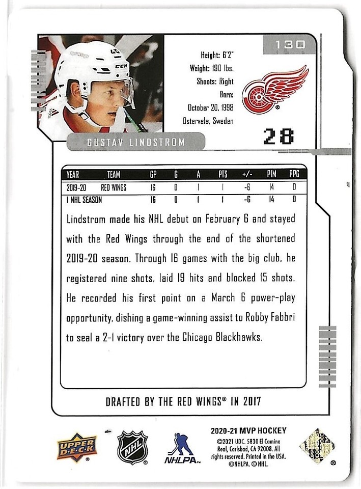 2020-21 Upper Deck MVP Colors and Contours Prospects #130 Gustav ...