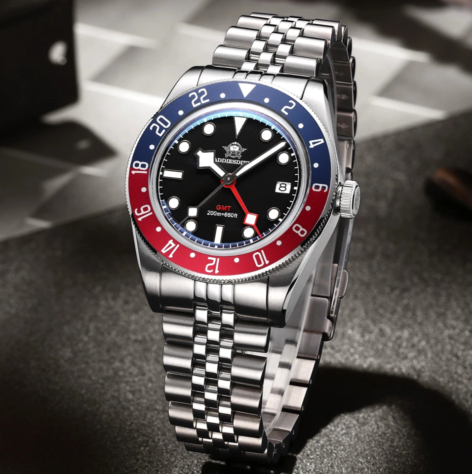 39MM ADDIESDIVE GMT Quartz Watch Mens Luxury 200M Waterproof Stainless ...
