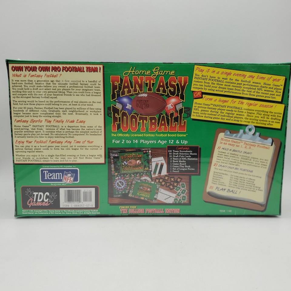 Vintage 1994 TDC Games Team NFL Fantasy Football Home Game Sealed NIP ...