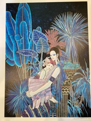 Ting Shao Moonlight Hand Signed Limited Serigraph on Paper Mom And ...
