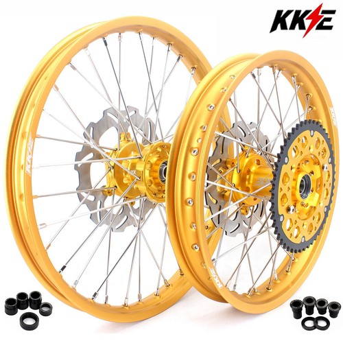 KKE 21/19 Dirt Bike Wheels Gold Rims for 2001-2008 Suzuki RM125 RM250 ...