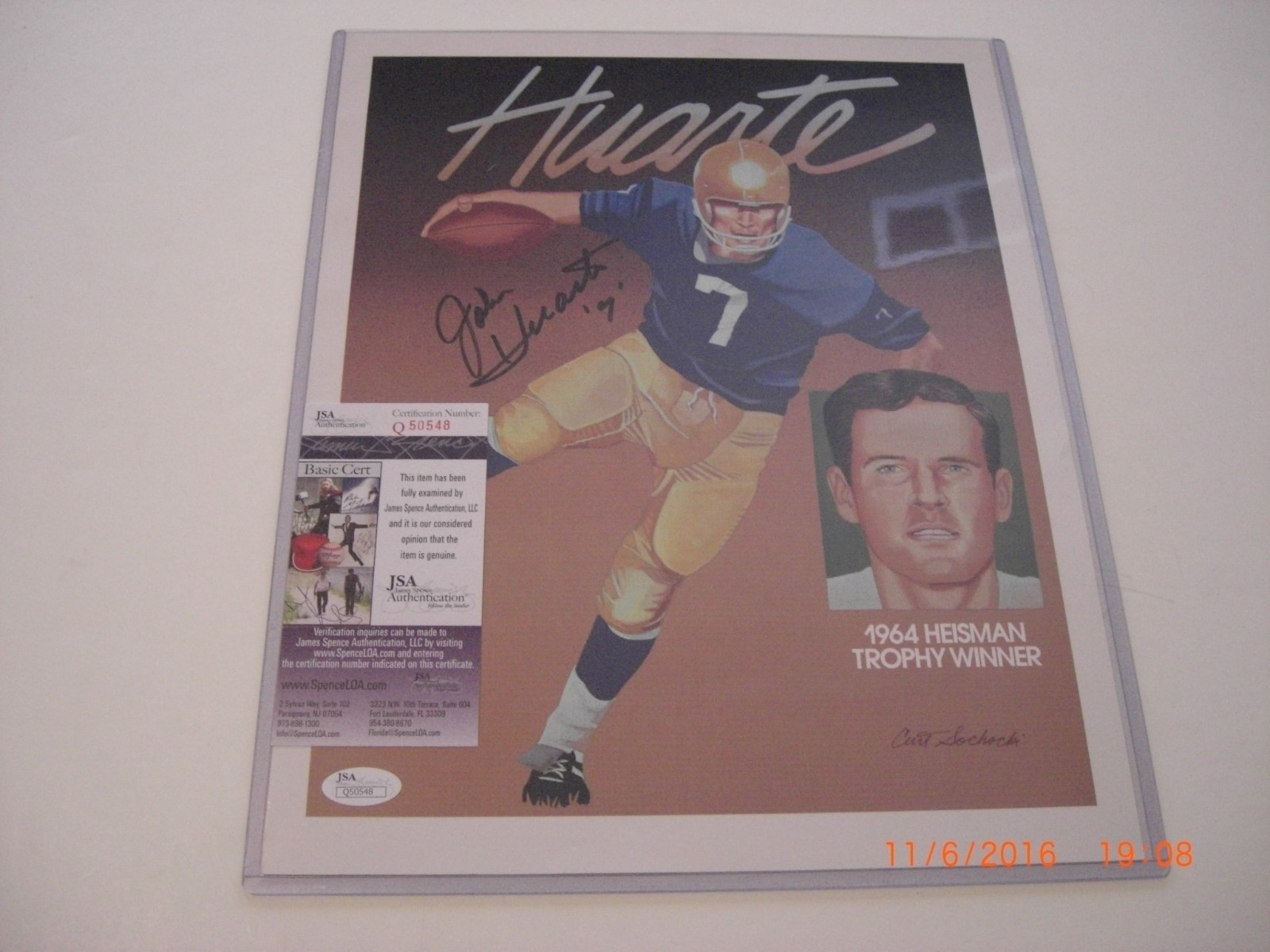 JOHN HUARTE NOTRE DAME FIGHTING IRISH,HEISMAN JSA/COA SIGNED 11X14 ...