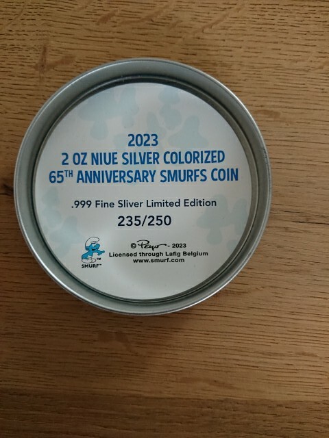 Niue 2023 Smurf 65TH Anniversary Smurfs Coin 2oz Silvercoin Colorized ...