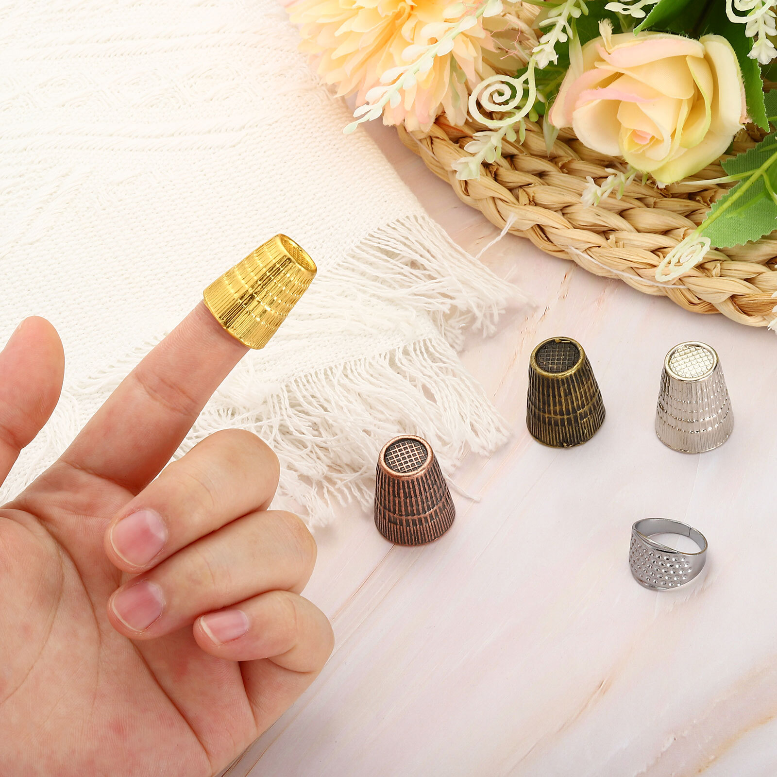 8Pcs Metal Sewing Thimbles, Sewing Thimble Finger Protector, Bronze ...